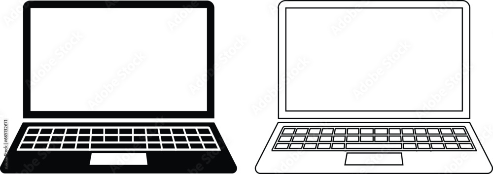Laptop computer icon in flat line set. isolated on transparent ...