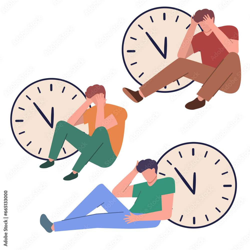 Time management people. Team working together.Clock controls the time ...