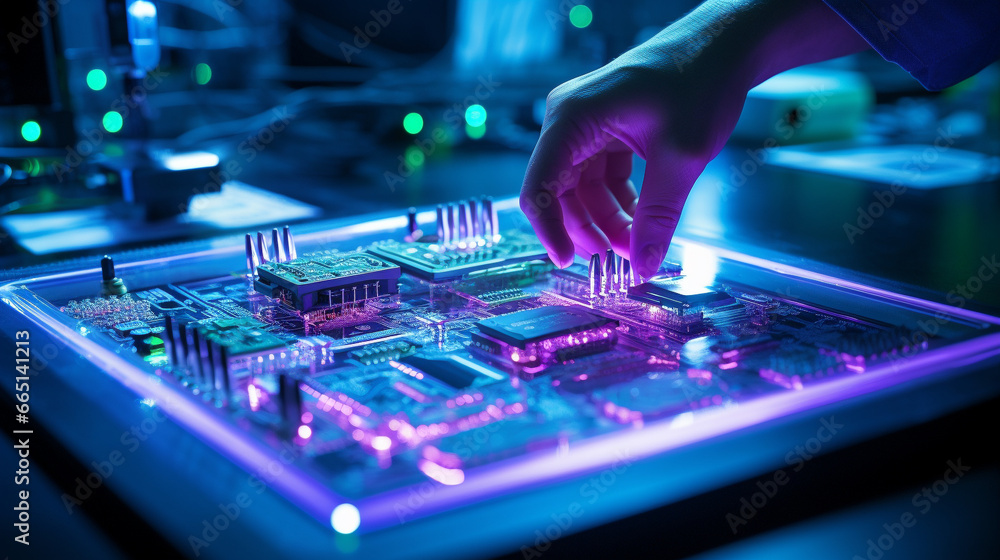 A scene of a high-tech Al chip being developed in a laboratory. by ...