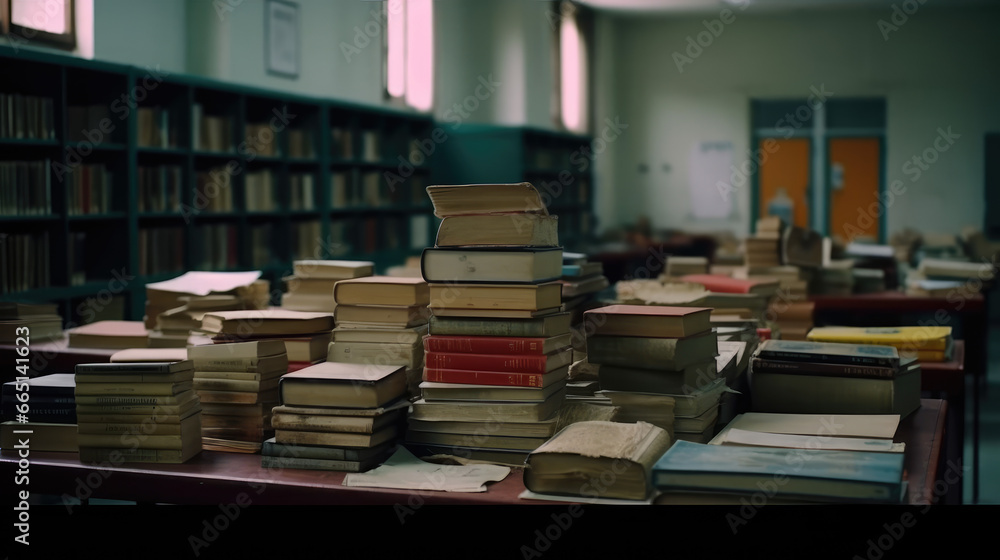 Education learning concept with opening book or textbook in old library ...