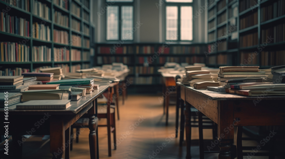 Education learning concept with opening book or textbook in old library ...
