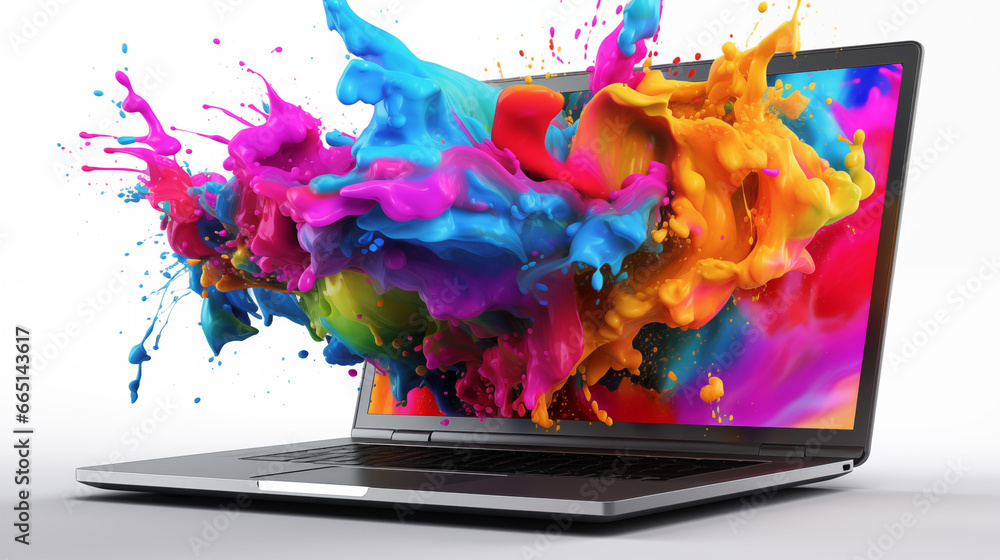 Computer laptop with colors coming out of the screen Stock Illustration ...