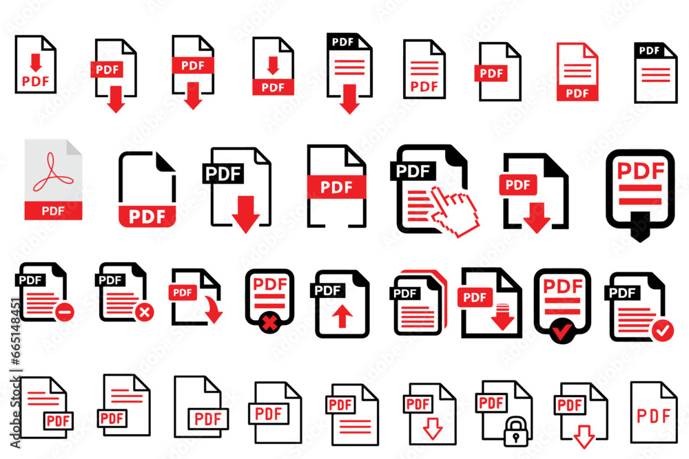 PDF file format icons set. PDF file stock download symbols. Format for ...