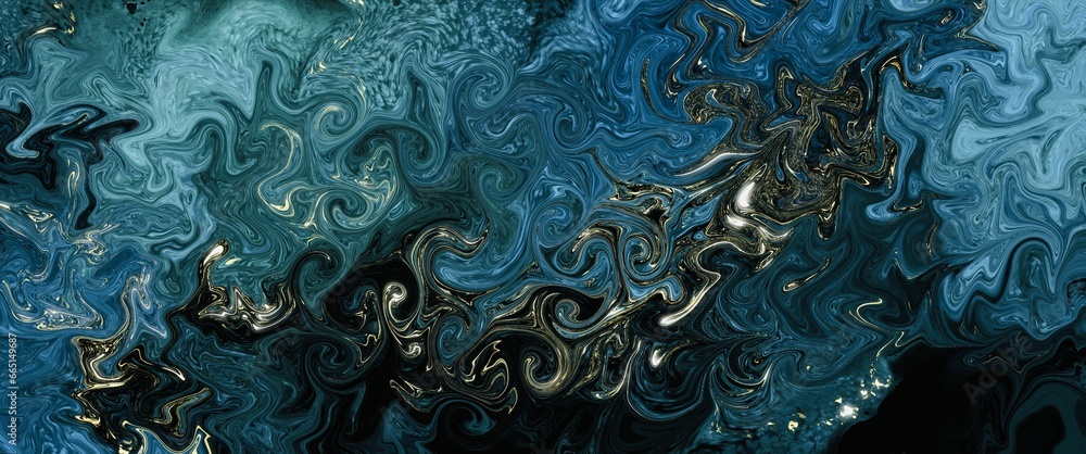 Abstract hand painted art with turquoise and blue accent, aclohol ink ...