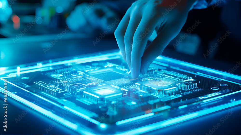 A scene of a high-tech Al chip being developed in a laboratory. by ...