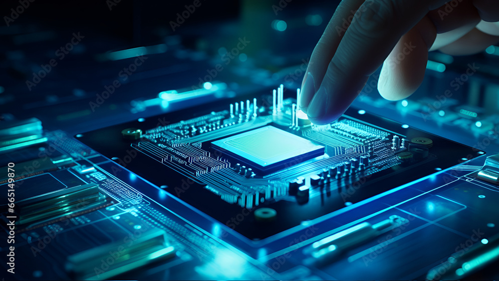 A scene of a high-tech Al chip being developed in a laboratory. by ...