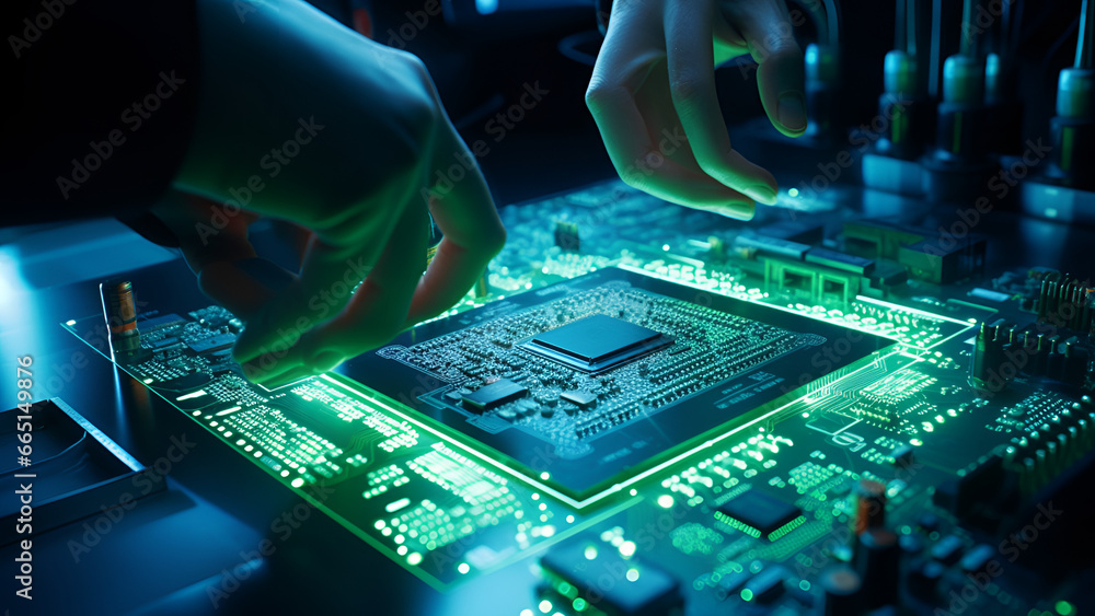 A scene of a high-tech Al chip being developed in a laboratory. by ...