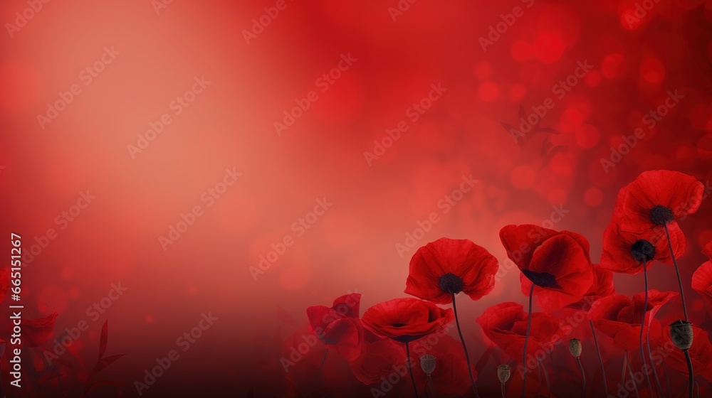 Remembrance Day background with copy space. Red poppy flowers on bokeh ...