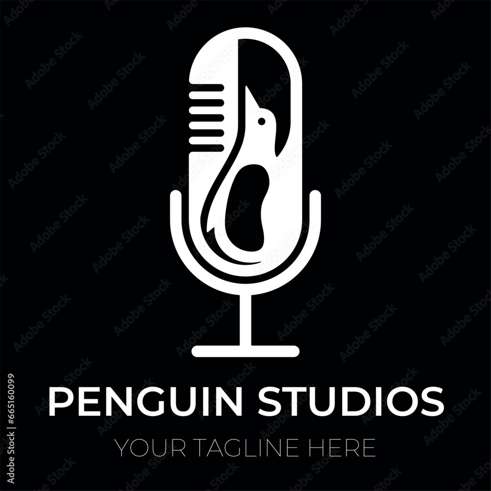 Penguin microphone vector logo template, minimal logo design, music ...