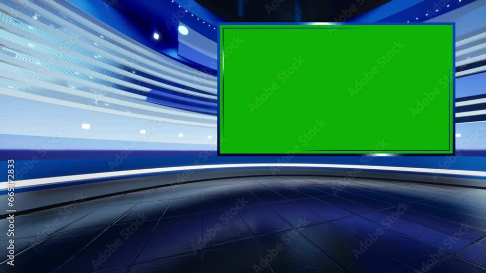 Background for TV news broadcast with green screen. Virtual studio with ...