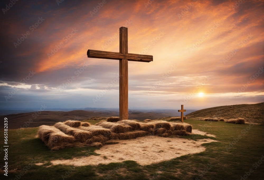 Symbols of Sacrifice: A Look at Manger and Crosses Stock Photo | Adobe ...