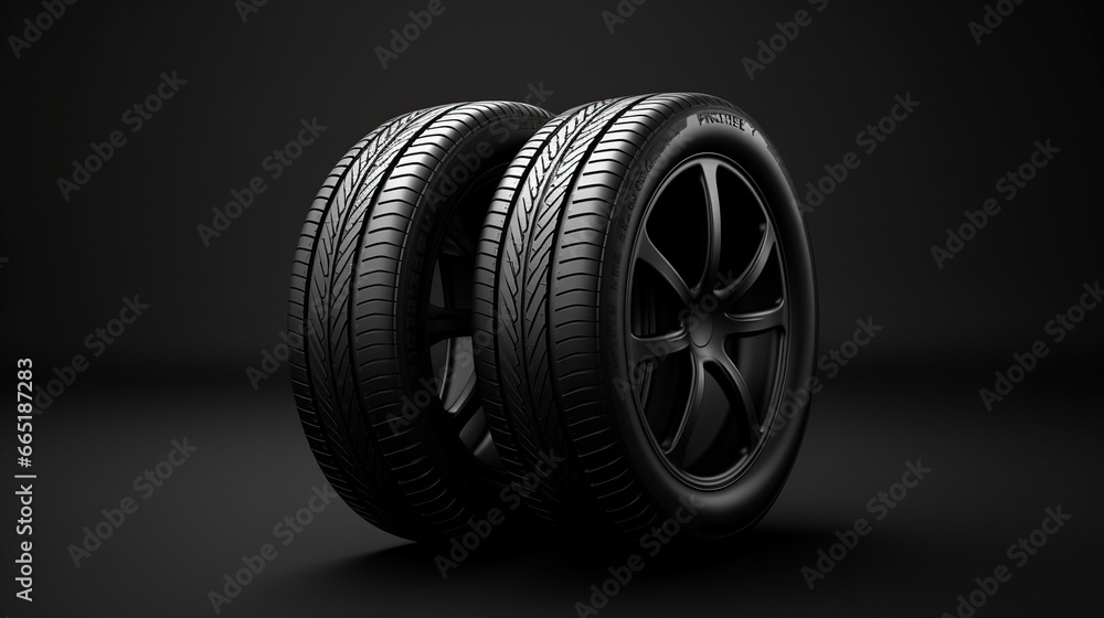 Car wheels with tire side view isolated on dark background. AI ...