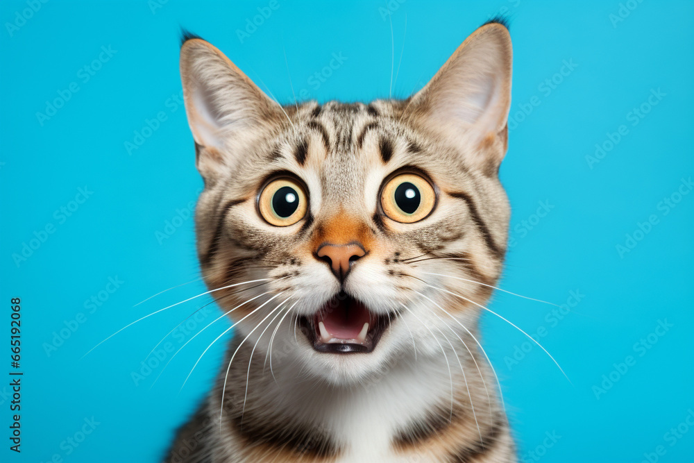 Gato cinza com expressão de impressionado no fundo azul - Papel de ...