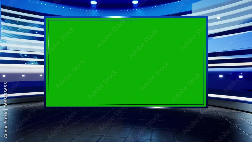Background for TV news broadcast with green screen. Virtual studio with ...