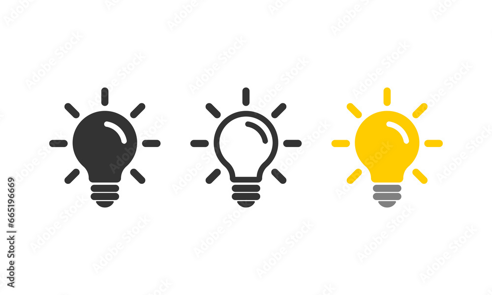 Lightbulb icon on a light background in flat style. Image of an ...