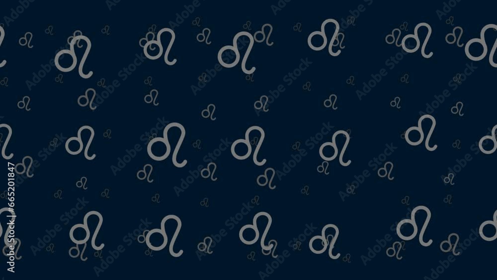 Zodiac leo symbols float horizontally from left to right. Parallax fly effect. Floating symbols ...