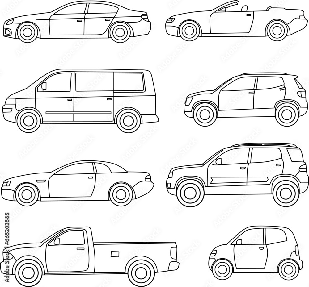 Car's Line art for coloring book page Stock Vector | Adobe Stock