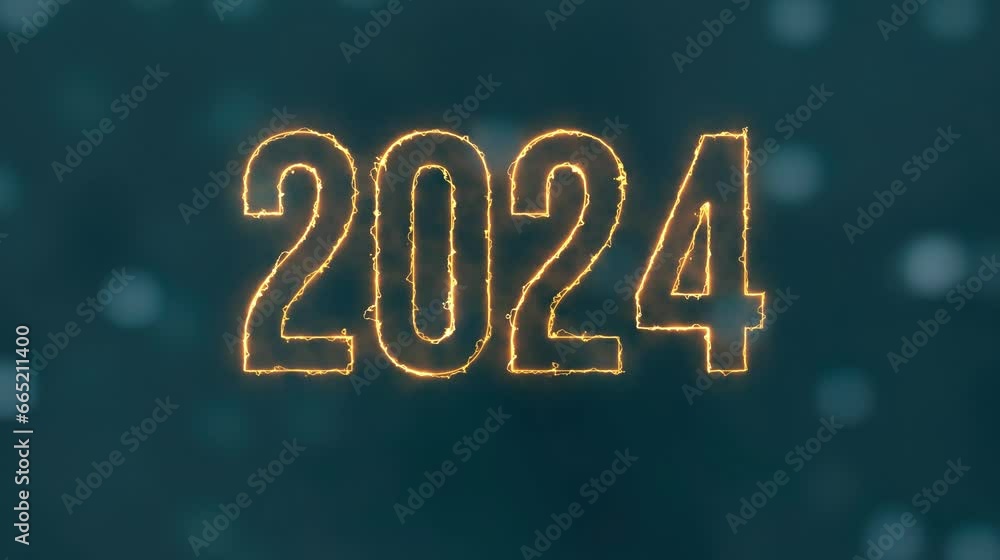 Animation of 2024 year sign, radiant energy light effect, with blue and ...