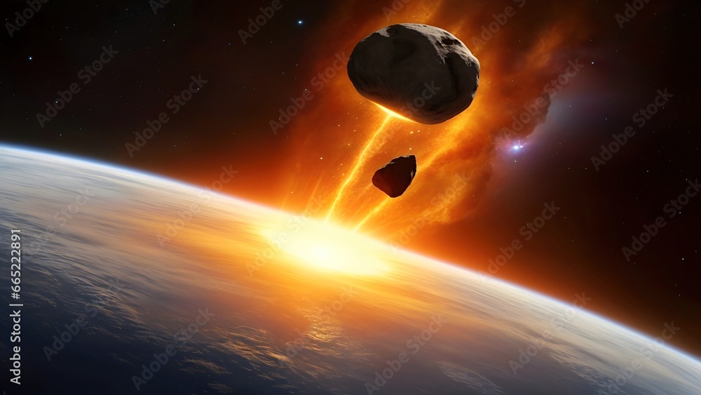 Asteroid impact planet earth. Cosmic clash. Cosmic art. Galactic art ...