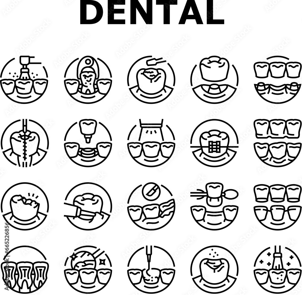 dental procedure clinic icons set vector. dentistry doctor, dentist ...
