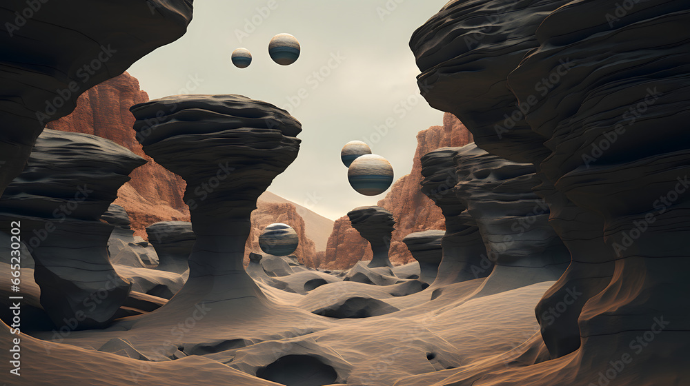 Surreal canyon with levitating rocks, surreal background, landscape ...