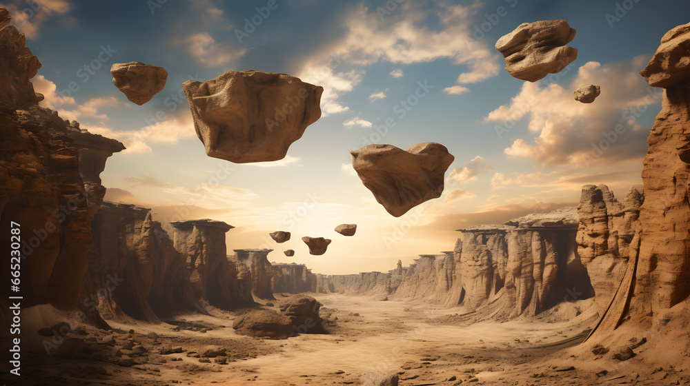 Surreal canyon with levitating rocks, surreal background, landscape ...