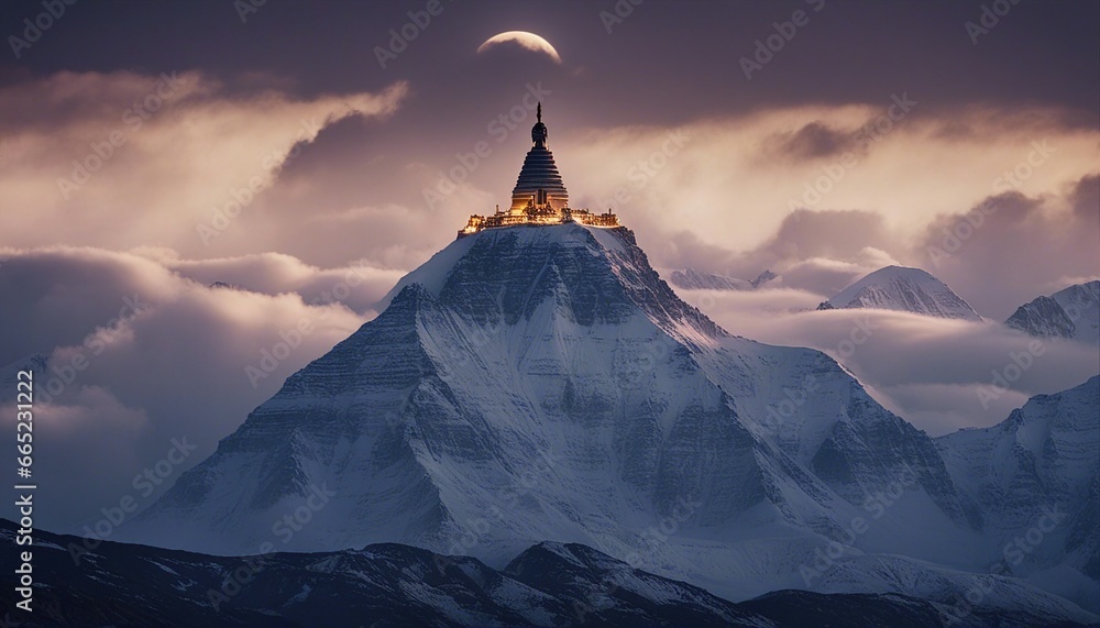 Lord Shiva Bathed in Moonlight at Mount Kailash Stock Illustration ...