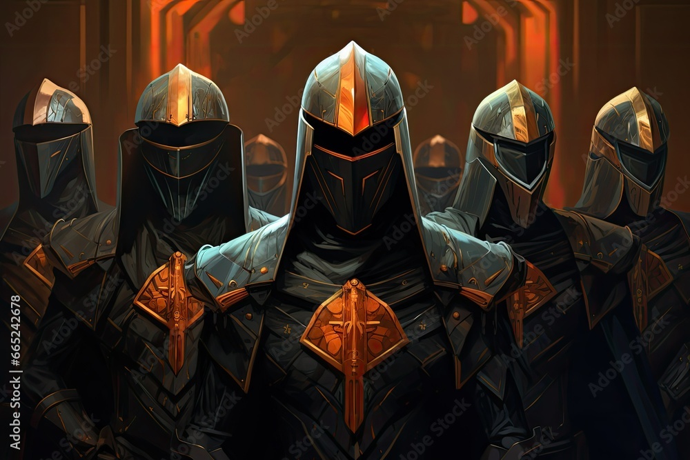 3d rendering of a group of fantasy warriors with swords and armor ...