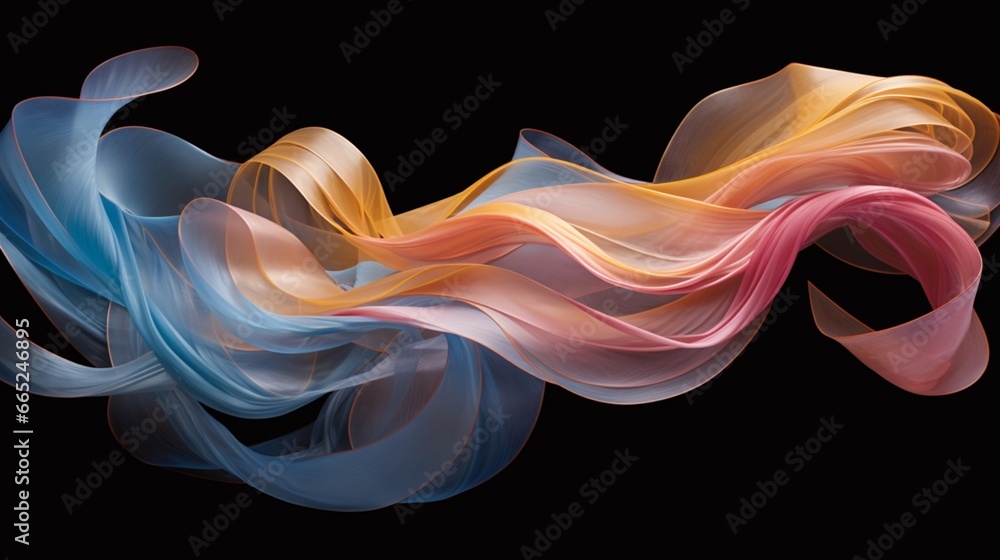 Shape a 3D illusion of cascading silk ribbons, each flowing with a ...