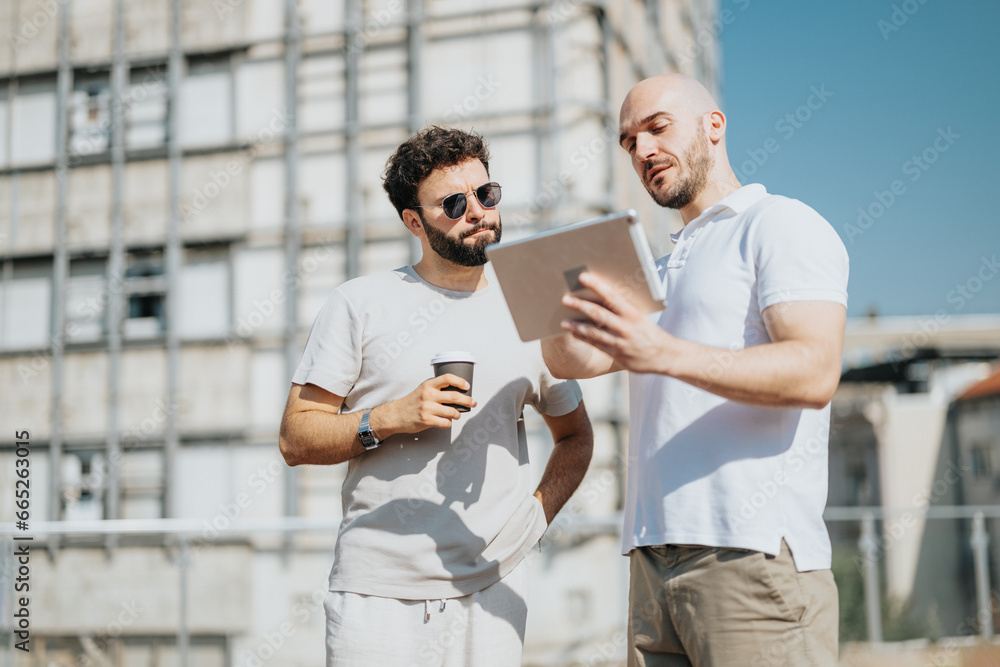 A group of architects and engineers discussing blueprints and sketch ...