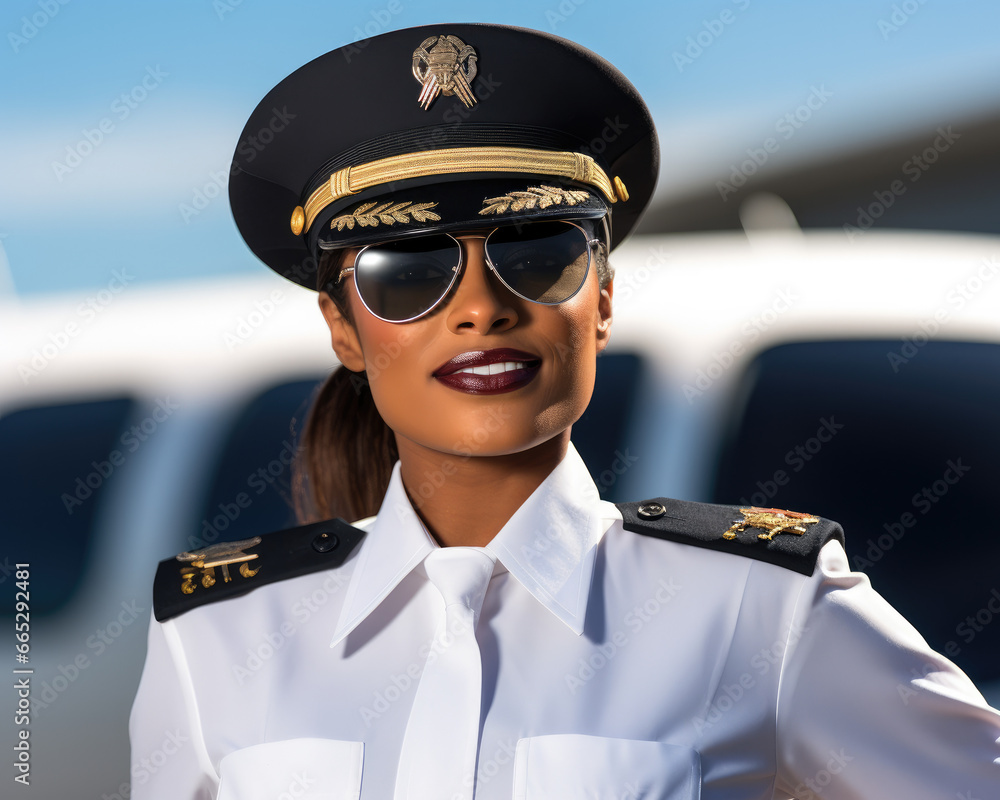 Assured Black Female Pilot by Airplane: Commanding Presence in Flight ...