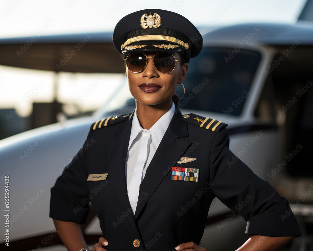 Assured Black Female Pilot by Airplane: Commanding Presence in Flight ...