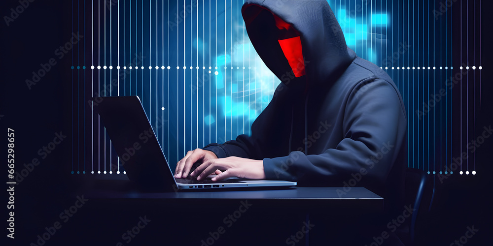 Foto de Hacker with hoodie. Concept of dark web, cybercrime ...