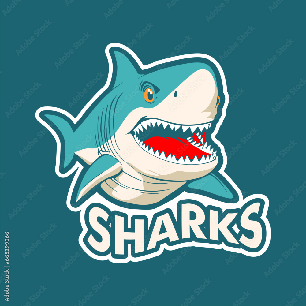 Cartoon shark mascot for sport and esport team club. Basketball or ...