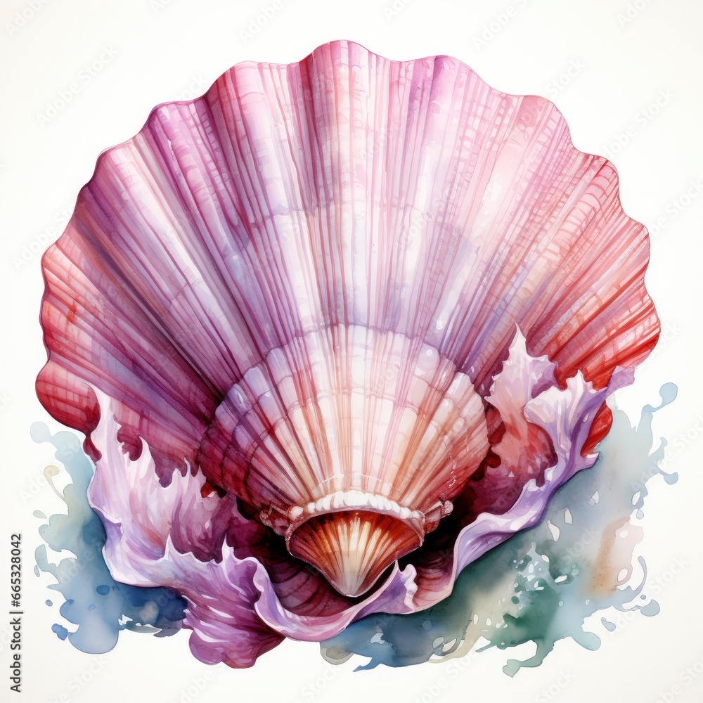 Watercolor Seashell clipart on white background. Stock Illustration ...