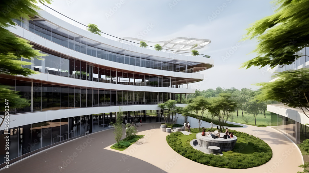 Modern office green building. Panoramic view,Eco - friendly building in ...
