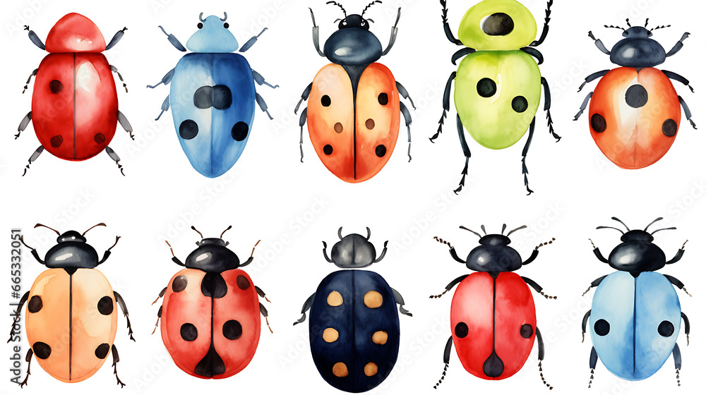 Watercolor Set of ladybug elements collection clipart . generative ai ...
