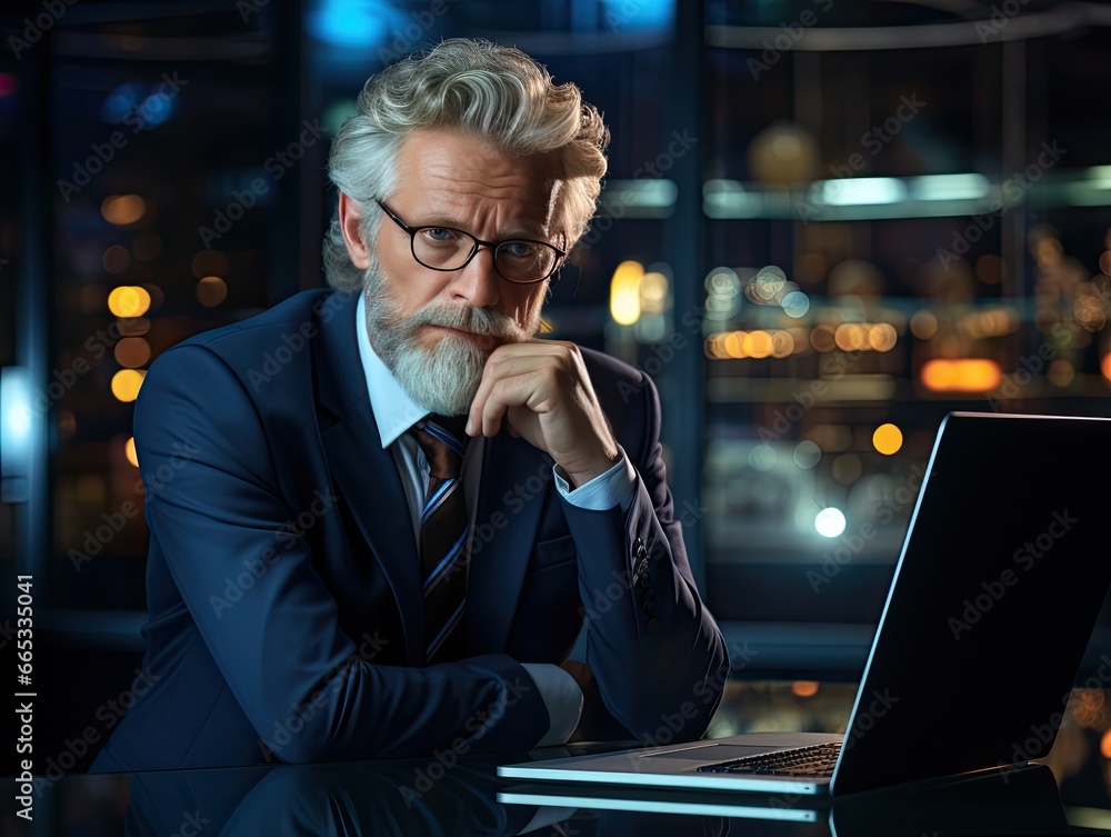 A distinguished older man with silver hair and a beard sits ...