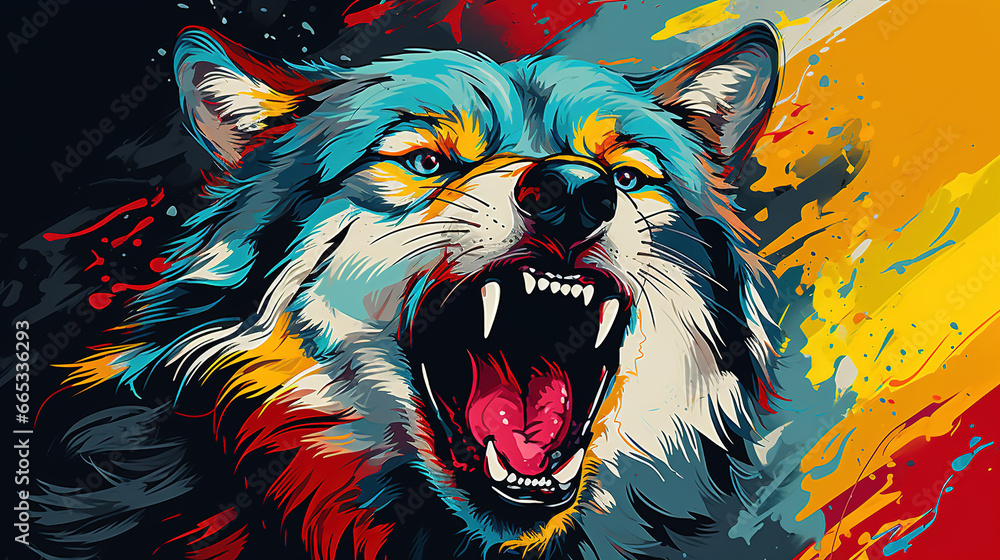 Angry gray wolf in pop art style painting, minimal. Stock Illustration ...
