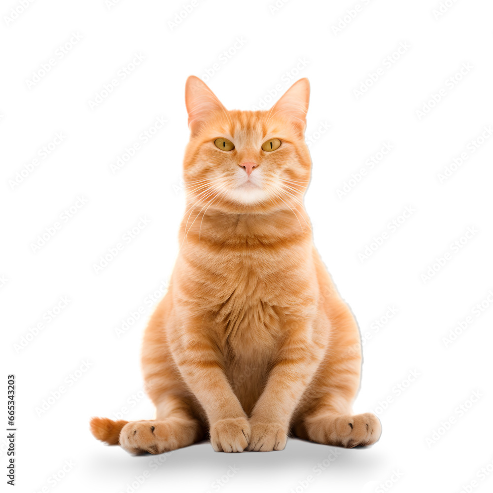 Full length, ginger cat with sitting pose on transparent background ...