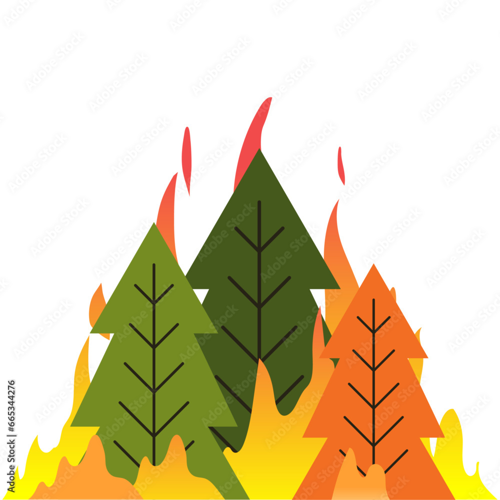 Forest fires. Climate change due to global warming. Vector with ...