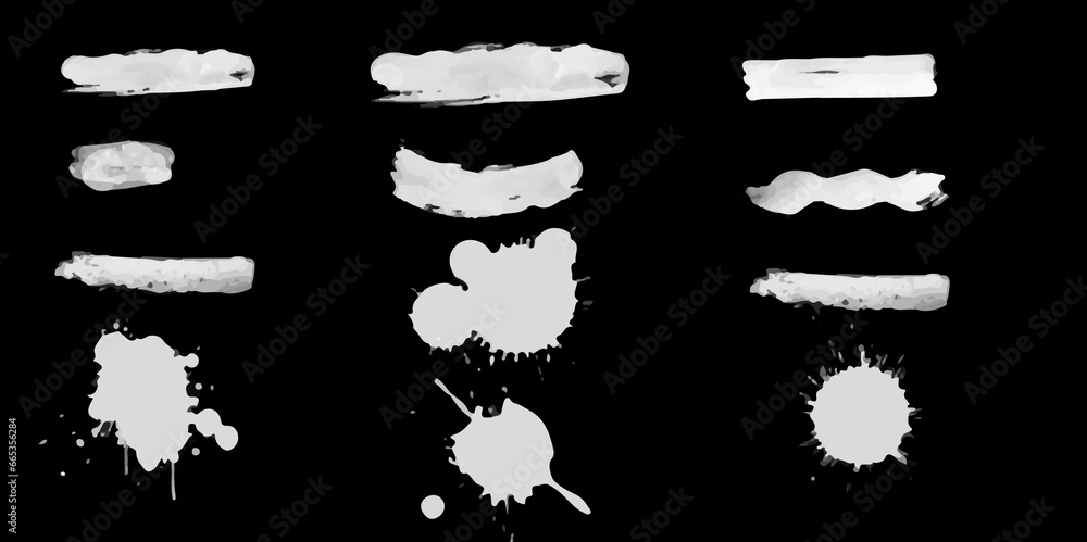 Spray paint drips and lines, white ink splatters, brush stains with ...