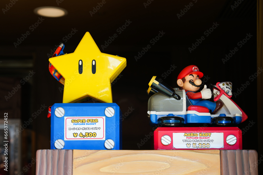 Japan - April 03, 2023: Super Star and Mario Kart popcorn bucket light ...