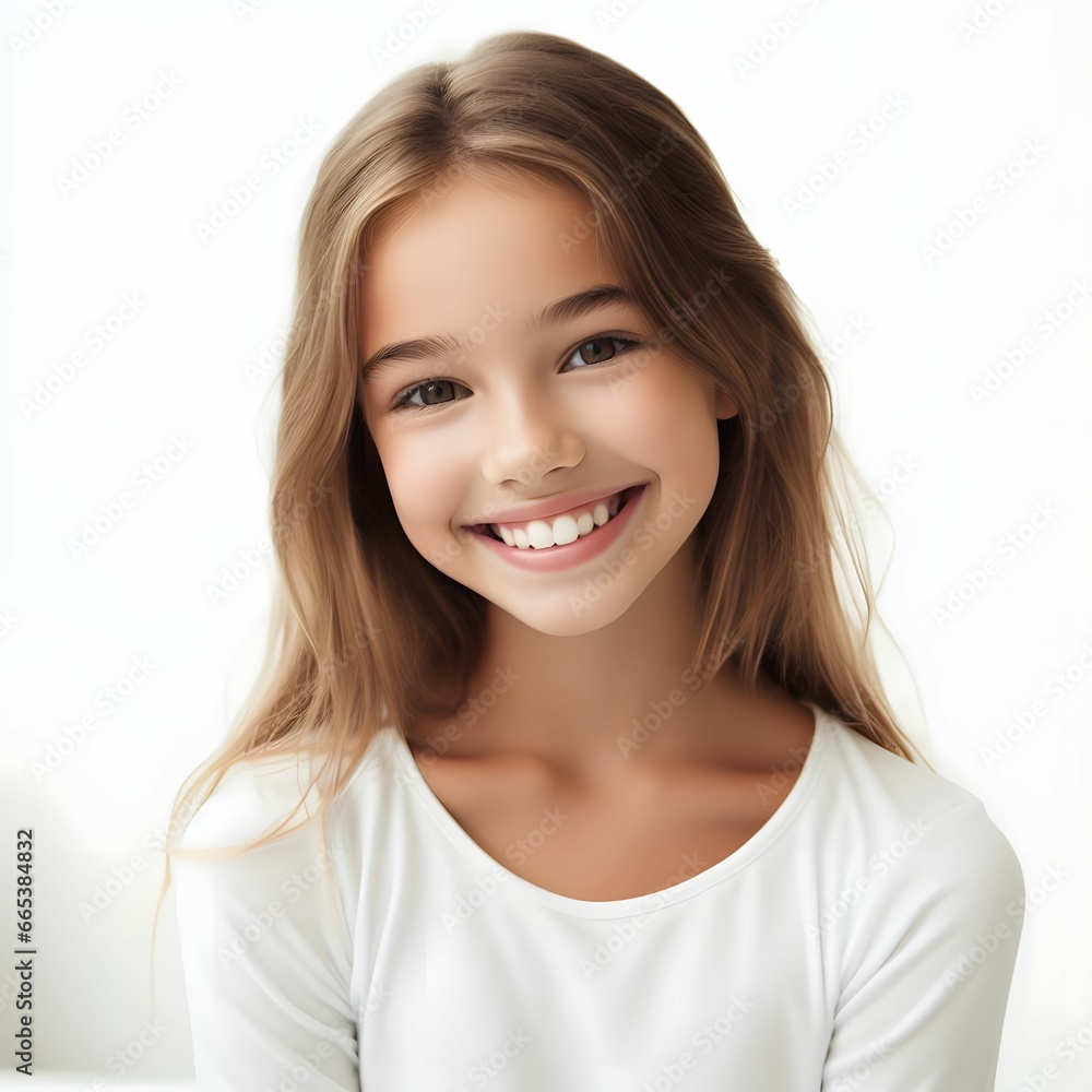 Lovely kid (child) with a beautiful smile and straight white clean ...