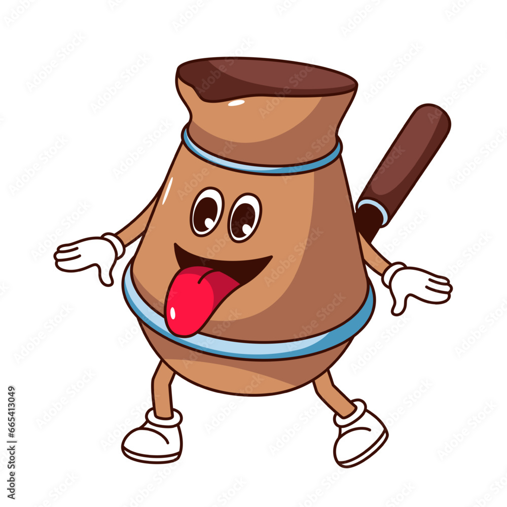 Groovy coffee pot character vector illustration. Cartoon isolated retro ...