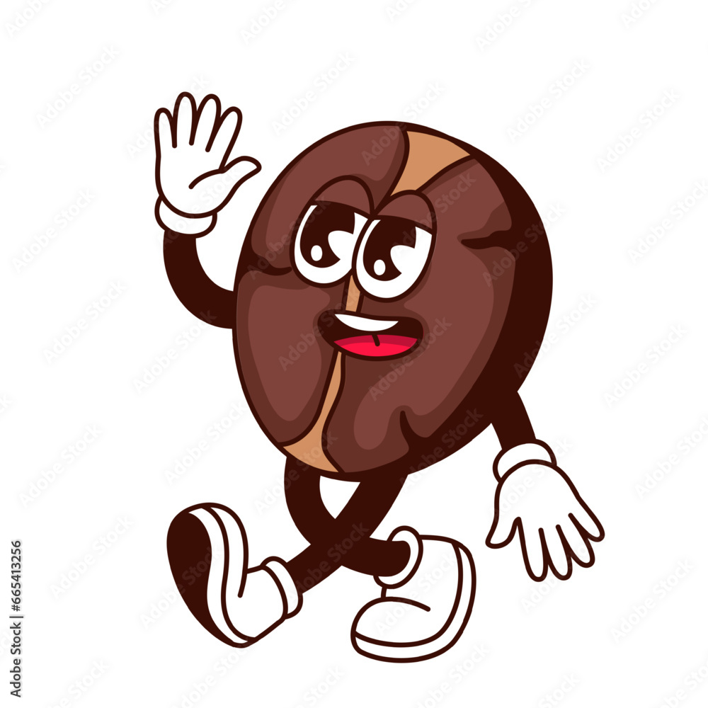 Groovy coffee bean character vector illustration. Cartoon isolated ...