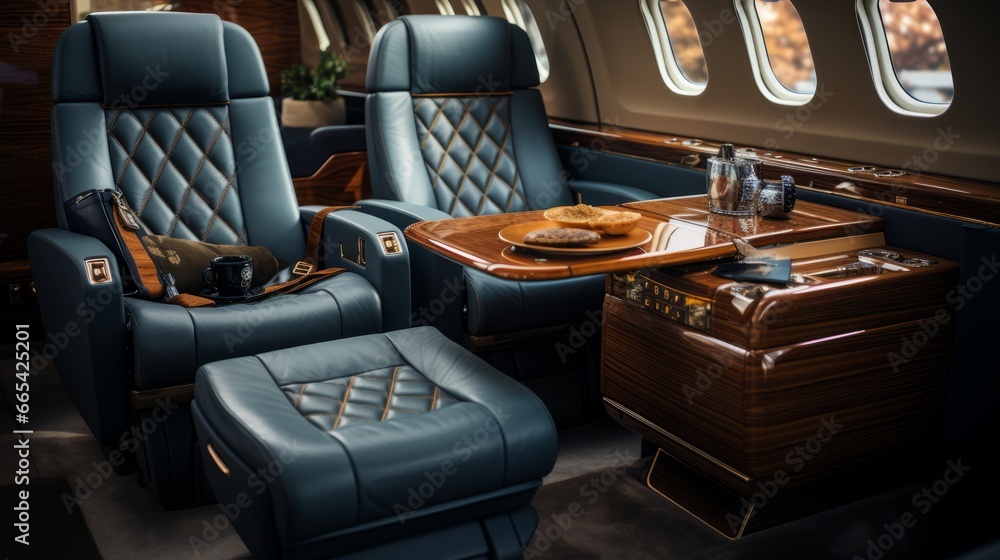 Luxurious interior of a private jet, Premium Business Class Seats for ...