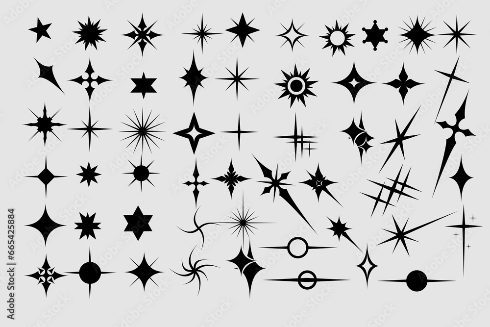 Collection of black Star sparkle icons. Abstract cool shining effect ...