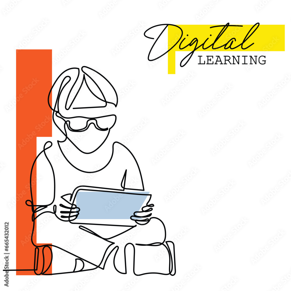 Vecteur Stock Digital learning line art illustration line art of a ...