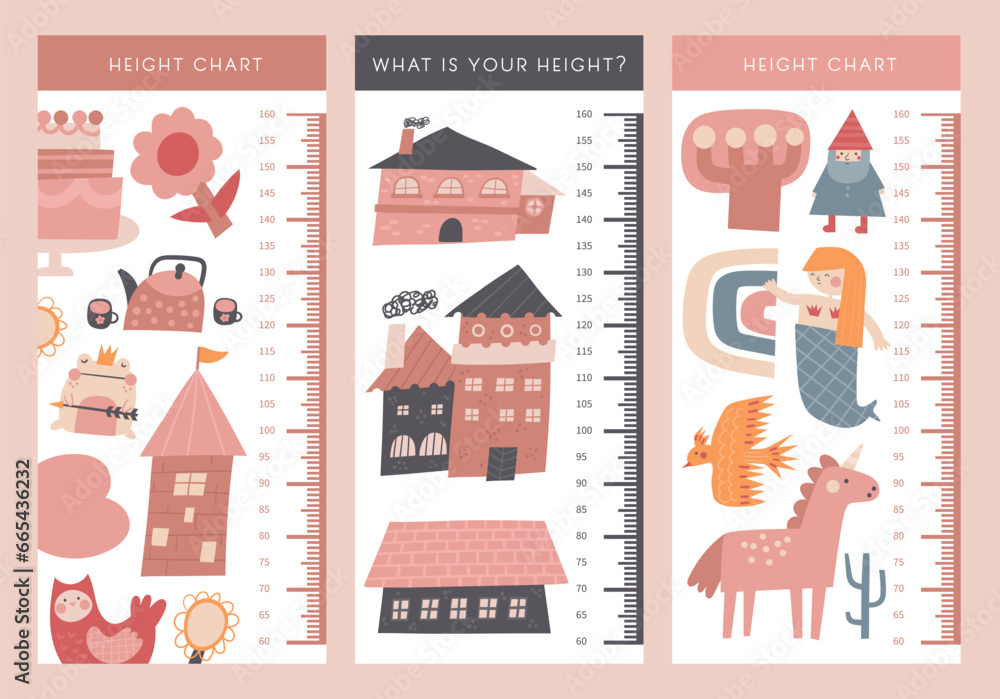 Kid height measurement, centimeter, chart with unicorn, mermaid ...